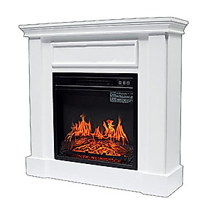 Electric Fireplace with Mantel TV Stand 1400W Energy Saving Freestanding Heater with Realistic & Adjustable Flames Entertainment Center Rustic Console Table Great for Living Room (Color : White)