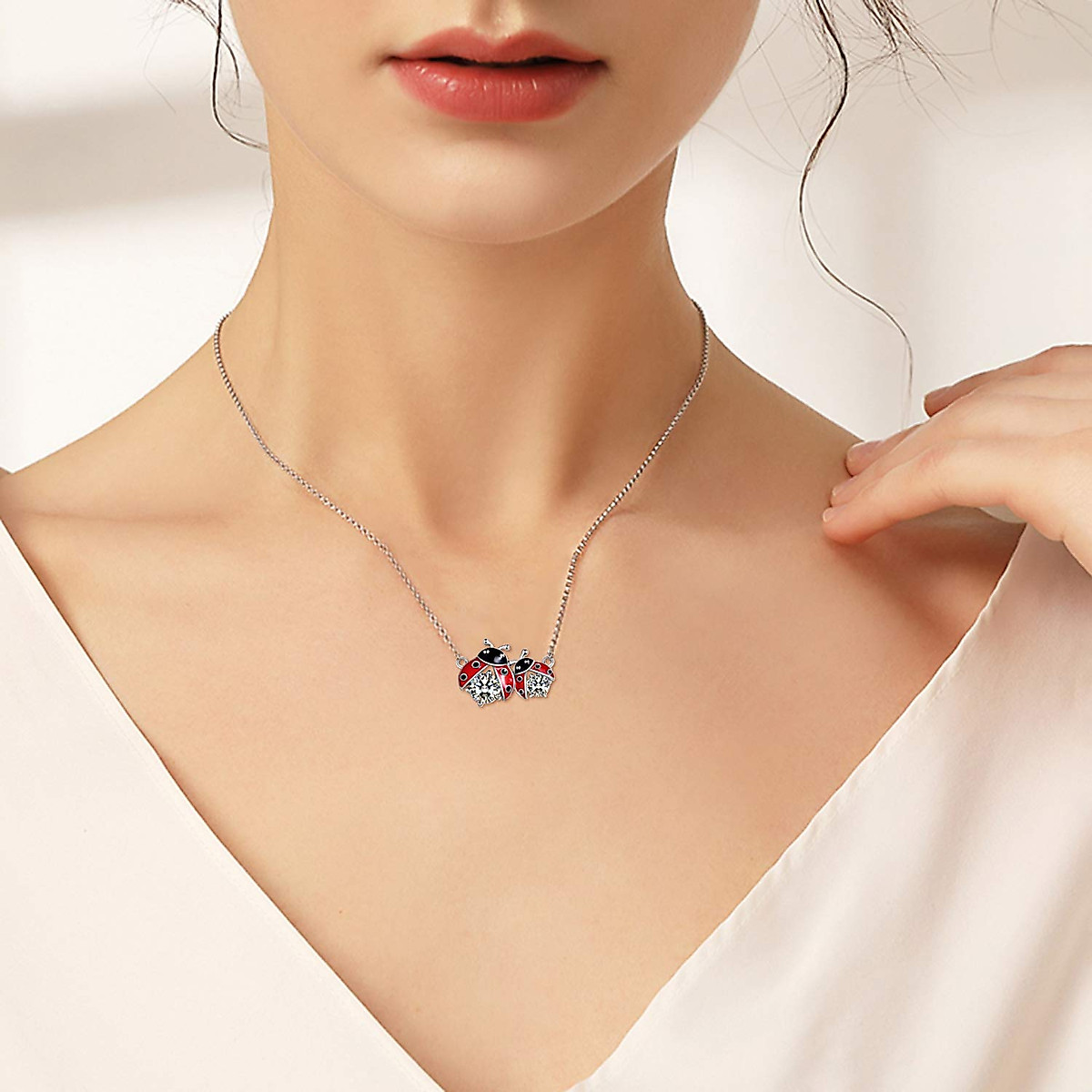 POPLYKE Ladybug Necklace Jewelry for Women Sterling Silver Mothers Day Gifts for Mom Daughter Wife(sliver-ladybug necklace)