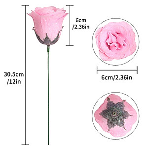 ICBOX Fake Roses,30pcs Light Pink Roses Glitter Flowers Artificial Roses with Stems for Crafts Wedding Bouquet Party Home Decor(Light Pink)