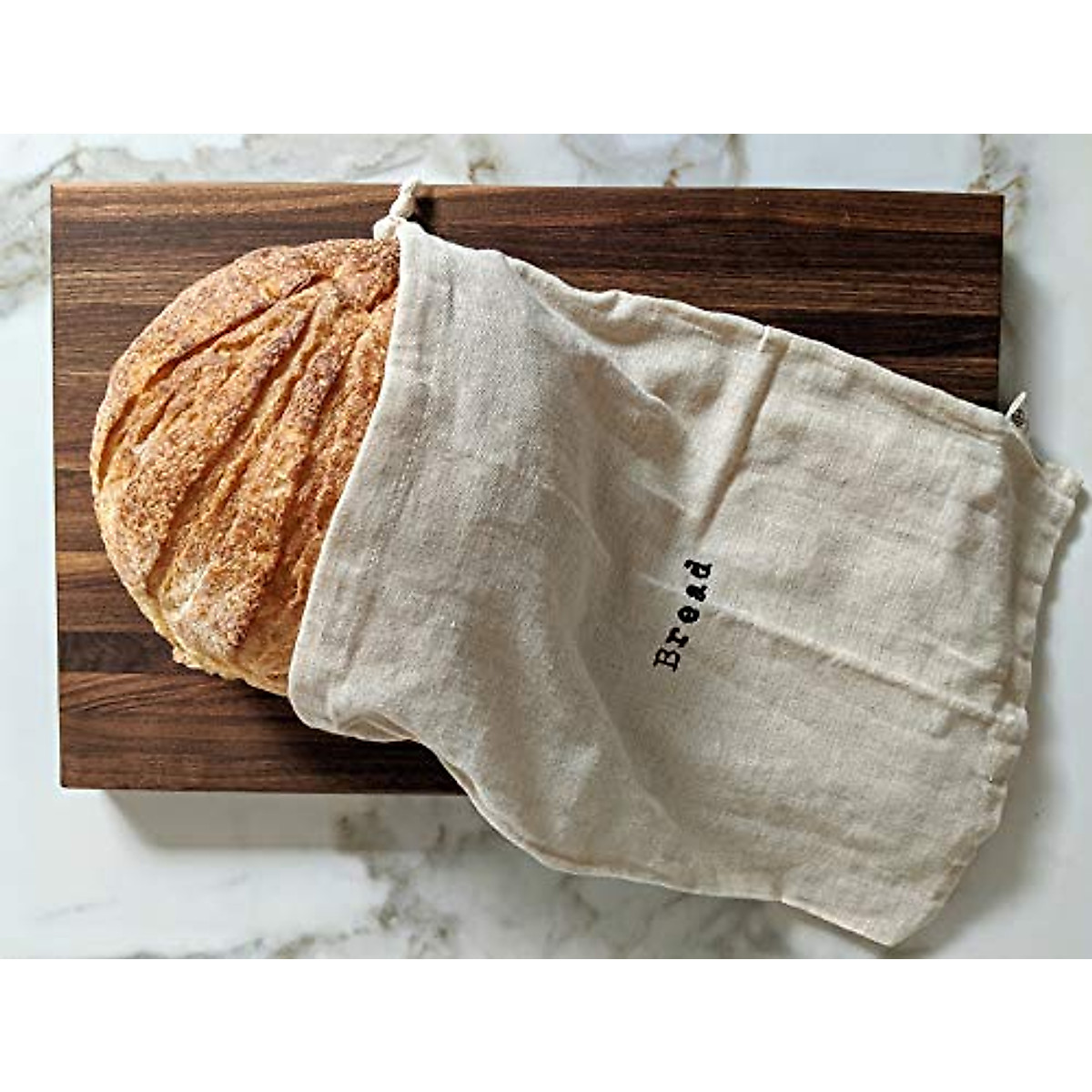 Set of 2 Extra Large Farmhouse Natural Linen 12"x15" Artisan Boule Bread Bags, Reusable Drawstring Bag for Homemade Bread Storage, Perfect for Bakers, House Warming, Reusable Food Storage