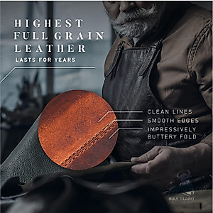 BULL GUARD Cognac Brown Leather Wallet for Men | RFID Blocking Bifold with Removable ID Credit Card Holder