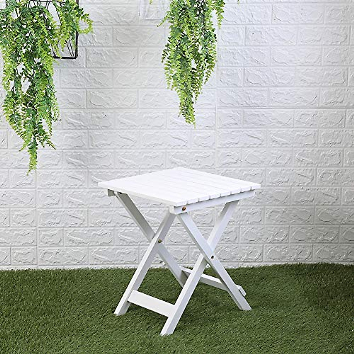 B&Z KD-40W Folding Wood Side Table Adirondack Portable Square 15.4" D x 15.4" W x 18.3" H Outdoor (White)