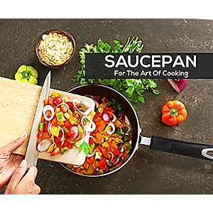 Utopia Kitchen Professional 3 Piece Set – 1 and 2 Quart Nonstick Saucepans with Glass Lids along with a Pre-seasoned 12.5 inch Cast-iron Skillet - Induction Bottom (Grey-Black and Black)