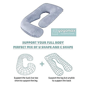 yoyomax Pregnancy Pillows, U Shaped Full Body Maternity Pillow Memory Foam Pregnancy Pillow with Removable Cover, 57 Inch Pregnancy Pillows for Sleeping, Washable, Removable Cover (Grey)