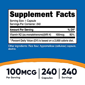 Nutricost Vitamin K2 (MK4) 240 Capsules (100mcg) - Gluten Free and Non-GMO