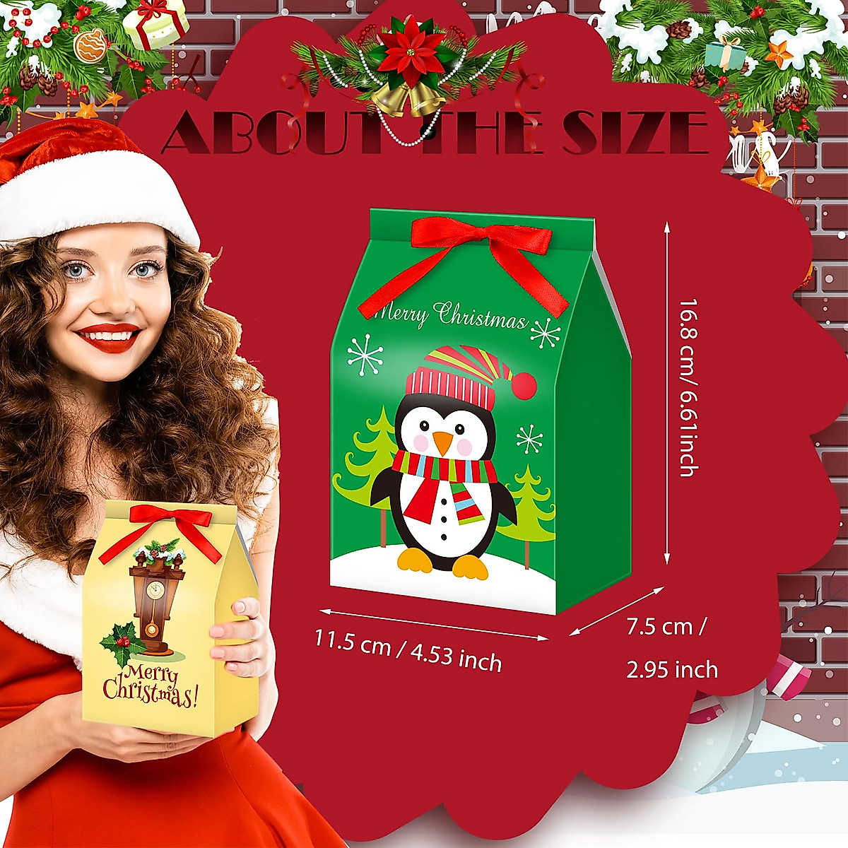 Cholemy 100 Pieces Christmas Paper Gift Boxes Xmas Small Treat Boxes Christmas Candy Boxes for Gift Giving Xmas House Shaped Gift Wrapping Boxes for Christmas Party Supplies Decoration