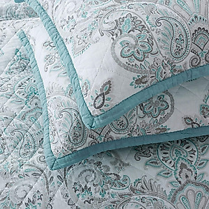 KASENTEX Authentic 100% Cotton 3-Piece Oversized Twin XL Quilt Set Soft Bedspread Coverlet Sets (Blue Paisley, 80X106+20X26 X2)