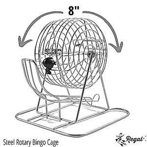 Regal Bingo Family Bingo Game Set for Adults and Kids - includes 8 Inch Bingo Wheel Cage, 75 Balls, Master Board, 4 Shutter Slide Bingo Cards - Fun Family Bingo Night