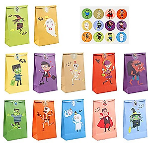 KIMOBER 36pcs Halloween Paper Gift Candy Bags,Trick or Treat Goodie Bags With Sticker For Halloween Party Favor Supplies