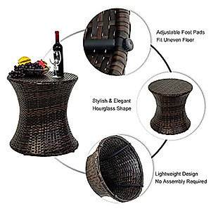 Sundale Outdoor Small Side Table Patio Rattan End Table 20 Inch Hourglass Wicker Accent Tables Steel Frame Lightweight Brown Mesa Auxiliar pequeña Mesa Auxiliar de ratán marrón