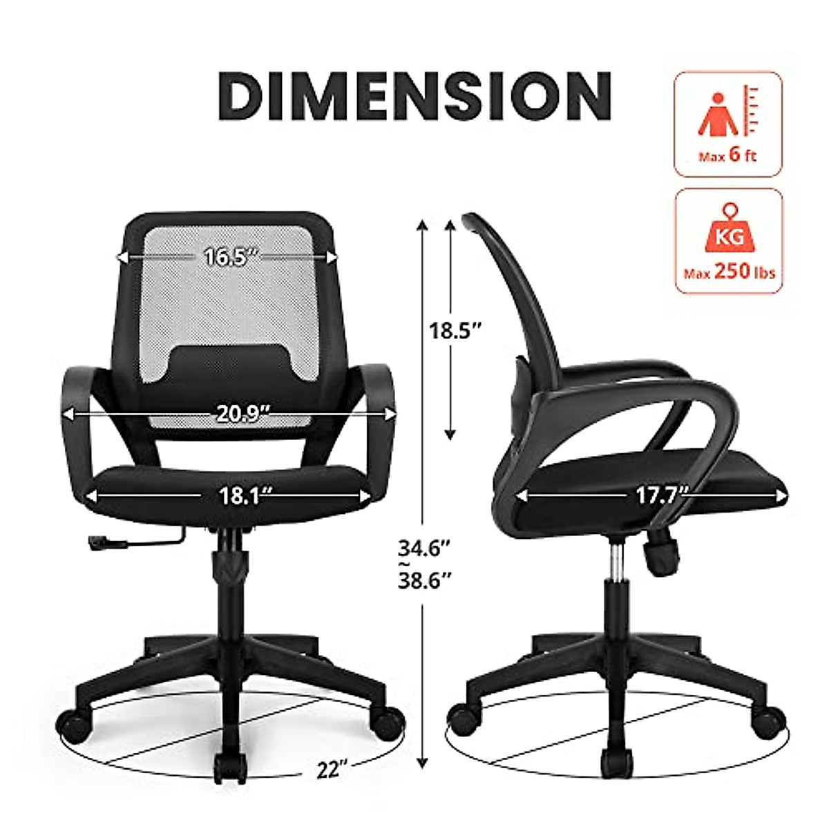 neo chair Office Chair Ergonomic Desk Chair Mesh Computer Chair Lumbar Support Modern Executive Adjustable Rolling Swivel Chair Comfortable Mid Black Task Home Office Chair, Black