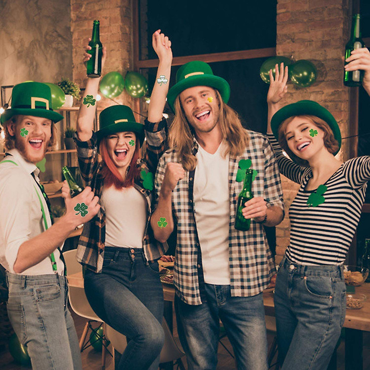 Partywind 64 PCS St Patrick's Day Temporary Tattoos, Metallic Glitter Shamrock Face Stickers for Saint Patrick's Day Decorations Party Favors, Irish Shamrock Decor for Women, Men, Kids (2 Sheets)