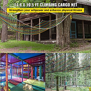 VEVOR Climbing Cargo Net, 14.8 x 10.5 ft Playground Climbing Cargo Net, Polyester Double Layers Cargo Net Climbing Outdoor w/500lbs Weight Capacity, Rope Bridge Net for Tree House, Monkey Bar, Rainbow