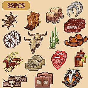 32 Pieces Western Party Decorations Cowboys Party Decorations Western Cutouts Cowboy Cutouts Wild Cutouts Country Party Decorations for Western Theme Cowboy Theme Birthday Party Supplies