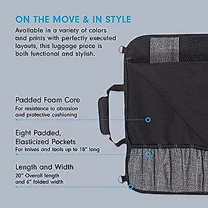 Messermeister Preservation 8-Pocket Knife Luggage, Black - 8 Elasticized, Reinforced Pockets for Culinary Tools - Holds Up to 18” Knife - Made From 100% Recycled Water Bottles