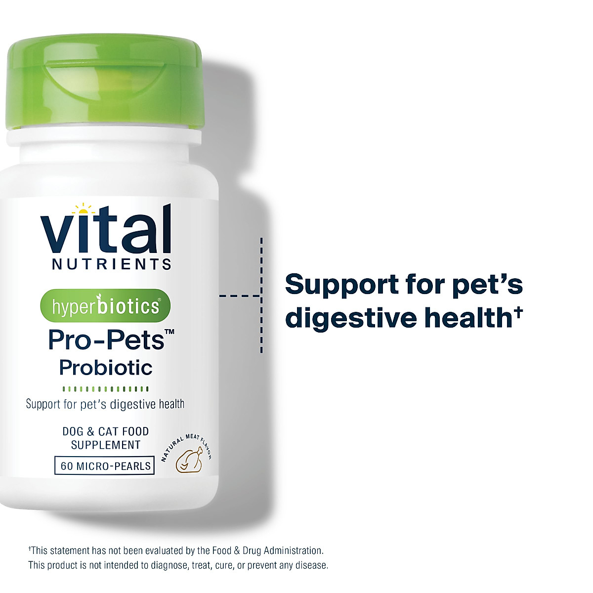 Vital Nutrients Hyperbiotics Pro-Pets Probiotic | Probiotic Support for Pets’ Digestive & Immune Health | Tasty Meat Flavor | Non-GMO | Gluten, Dairy Free | 60 Micro Tablets