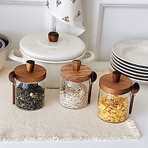 Piscepio Set of 3 Glass Jars Containers with Wooden Lids and Scoop Clear Canister Jars Set with Spoon for Kitchen Food Storage Coffee Tea Sugar Decorative Countertop Organization Jars 31 oz (3)
