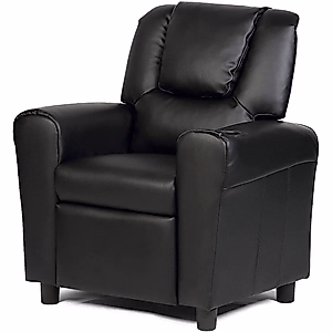 GLACER Kids Recliner with Cup Holder, Children Recliner Chair with Ergonomic Armrest & Padded Backrest, Toddler Armchair for Boys & Girls, 3+ Age Group (Black)