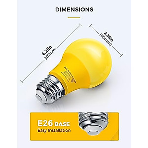 LOHAS Yellow LED Bug Light Bulbs Outdoor, Dusk to Dawn Sensor Yellow Bug Light Bulb Outside, A19 Amber Porch Light Non-Attracting, 40W Equivalent 2000K E26 Auto On/Off, for Patio Deck Backyard, 4 Pack