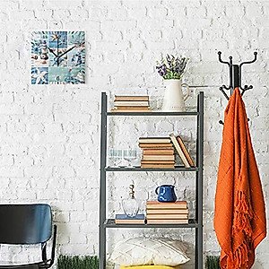 ALAZA Sea Anchor Lighthouse Ship's Wheel Ocean 7.9 Inch Square Wall Clock Battery Operated Non-Ticking Silent Quartz for Kitchen Home Living Room Office Bedroom(Black Pointer)