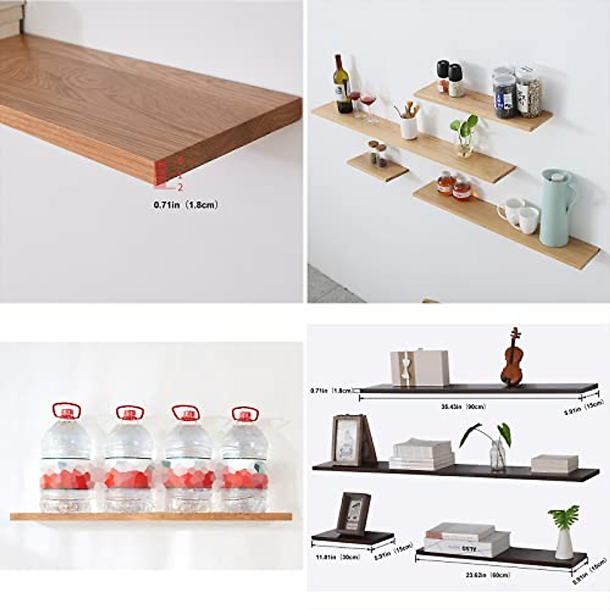 ASLASL Floating Shelves for Wall Decor Storage Set of 2 Wall Shelves with Invisible Metal Brackets Simple and Rustic Wall Shelves Suitable for Bedroom Living Room Bathroom Kitchen(Wood,11.81in)