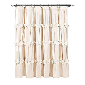 Lush Decor Darla Ruched Floral Bathroom Shower Curtain, 72” x 72”, Ivory
