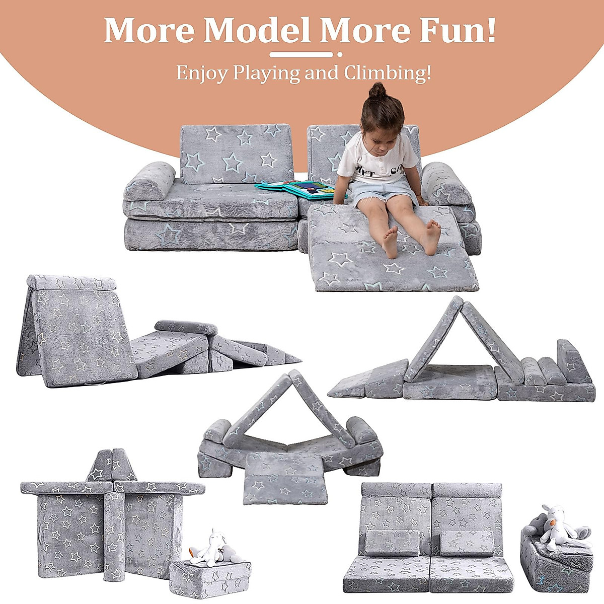 LOAOL Kids Couch Glow Toddler Couch, Modular Kids Couch for Playroom, Foam Play Couch Sofa Imaginative Playset for Boys Girls, Convertible Toddler Sofa Floor Cushion, Kids Play Couch