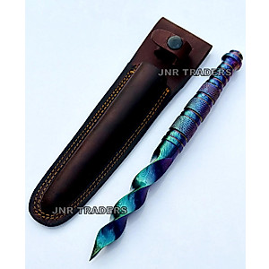 JNR Traders Damascus Tri Edge Dagger with Sheath 10 Inch Full Tang Fixed Blade knife 3744
