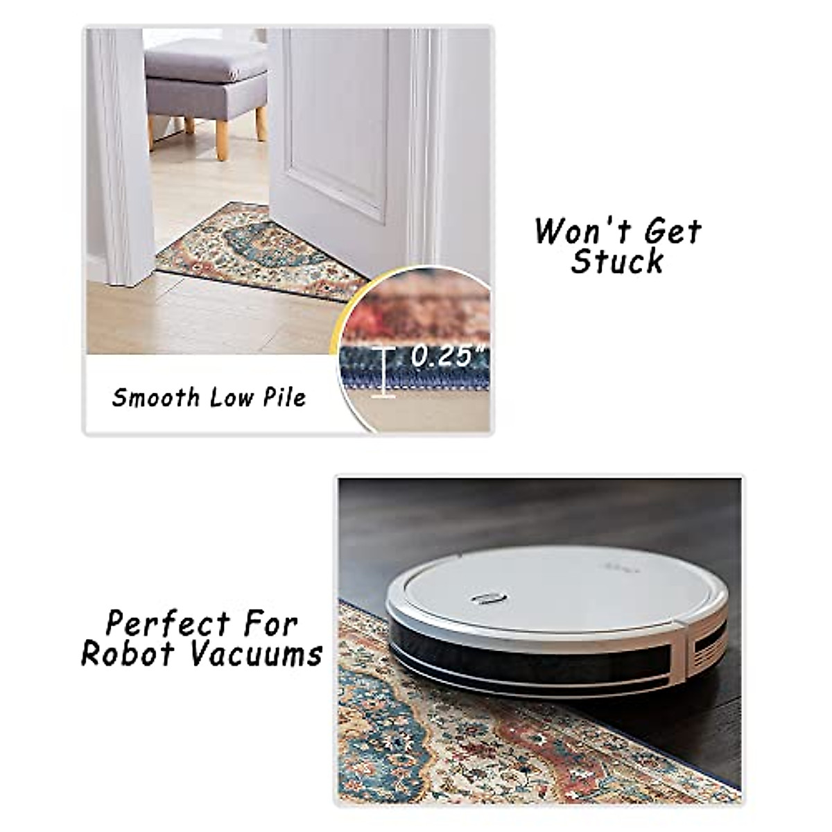 vivorug Washable Rug, Ultra Soft Area Rug 5x7, Non Slip Boho Rug Foldable, Stain Resistant Rugs for Living Room, Persian Tribal Medallion (Yellowish/Navy, 5'x7')