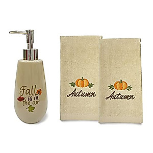 Avanti Linens - Fall is in The Air - Soap Dispenser & Fingertip Towel Set, Bathroom Accessories & Decor