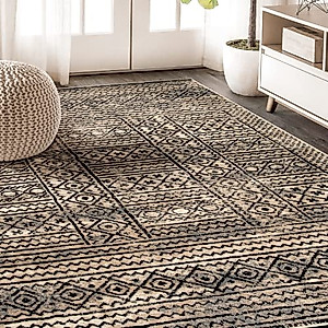 SUPERIOR Indoor Small Area Rug, Geometric Aztec Decor for Office, Home Entry, Dining, Dorm, Kitchen, Hardwood Floor, Living Room, Bedroom, Jute Backing, Navajo Collection, 5' x 8', Cream
