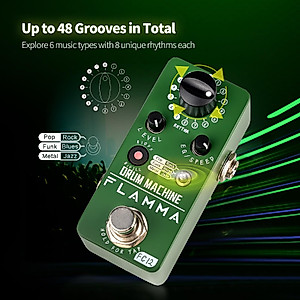 FLAMMA FC12 Drum Machine Guitar Pedal Drum Pedal with Real-Time FILL Function, Guitar Effect Pedal with 48 Drum Grooves 6 Music Styles & Tap Tempo EQ Presets, 44.1kHz/24Bit Mini Pedal