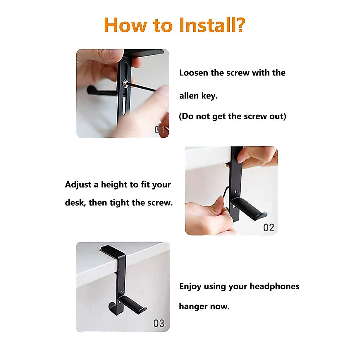 N / A Headphone Stand Headset Hanger Hook Mount Bracket, Adjustable Desk Gaming Headphone Holder, PC Gaming Headset Display, Universal Mic Cable Keys Clamp Hook Compatible with Tables, Book Shelfs