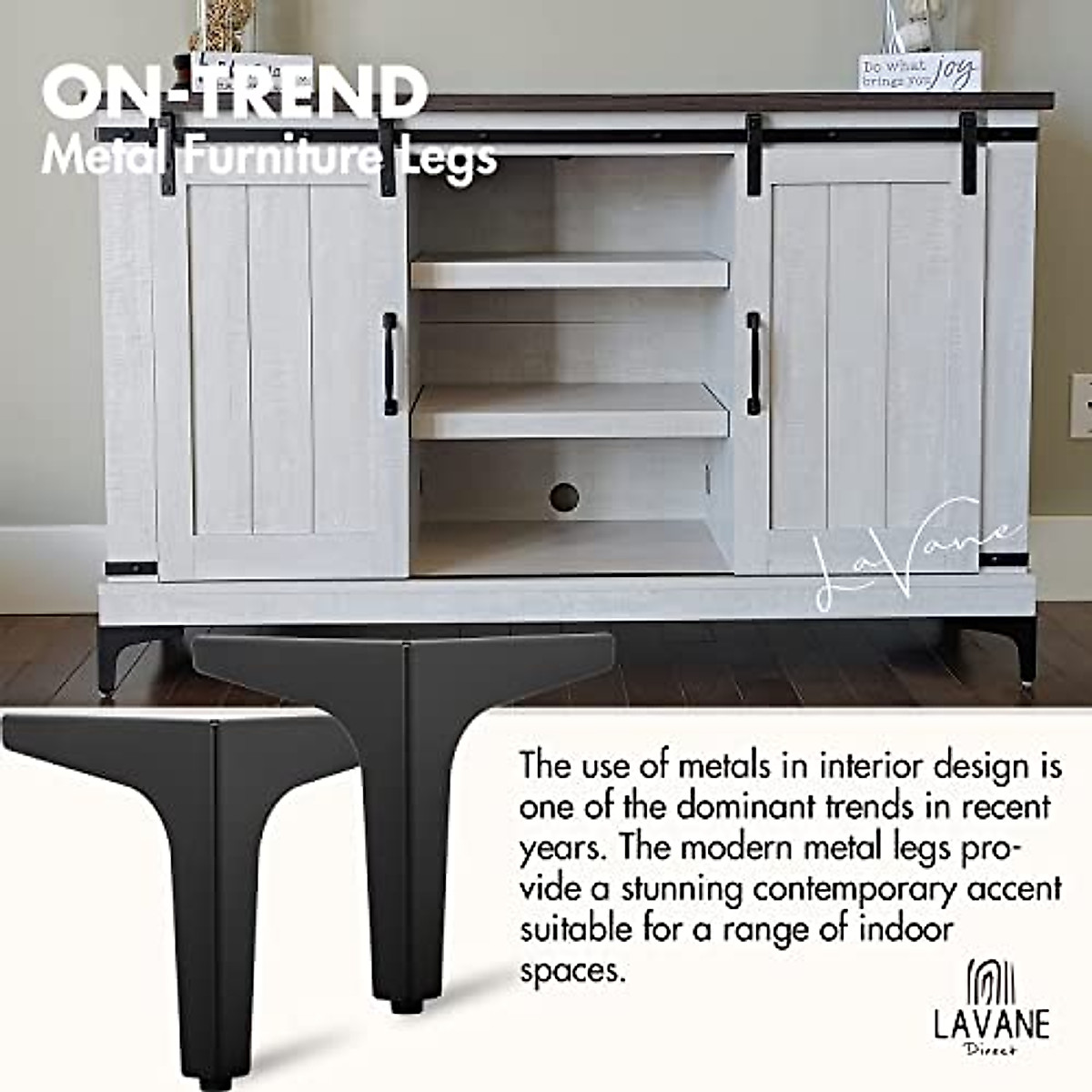 La Vane 4 inch Metal Furniture Legs, Set of 4 Modern Iron Diamond Triangle Furniture Feet DIY Replacement Black for Cabinet Cupboard Sofa Couch Chair Ottoman