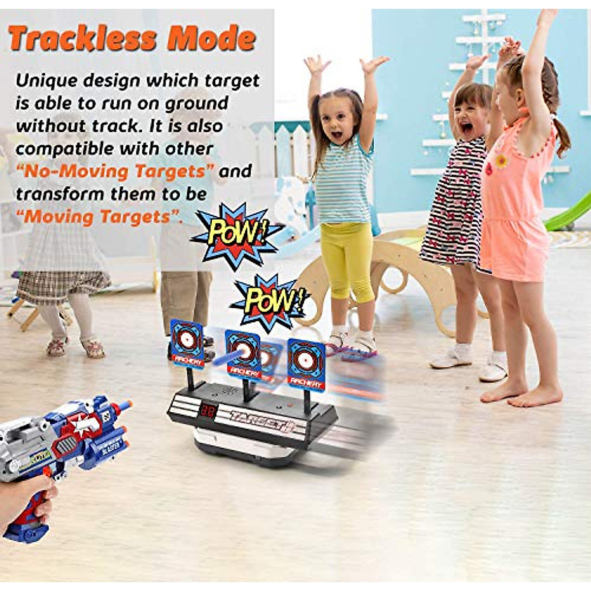 Gasince Running Shooting Target for Nerf Guns Compatible with Nerf N-Strike Elite, Mega & Rival, Electronic Scoring Auto Reset Digital Targets, Ideal Gift Toy for Kids Boys & Girls