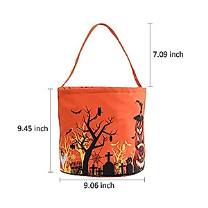 Cqueni Halloween Trick or Treat Candy Bags LED Light Up Pumpkin Bucket, Collapsible Reusable Candy Basket, Fabric Tote Gift Bags for Halloween Parties