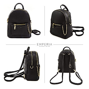 EMPERIA Kayli Faux Leather Mini Backpack Fashion 3 Way Carry Casual Lightweight Rucksack Daypack for Women Black
