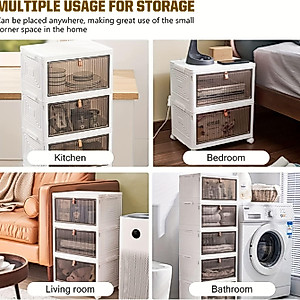 5 Tier Stackable Storage Bins with Lids, 28Qt Plastic Storage Containers with Magnetic Doors & Wheels, Convenient Storage Bins Closet Organizers, Household Organization for Home, Party, Office, Dorm