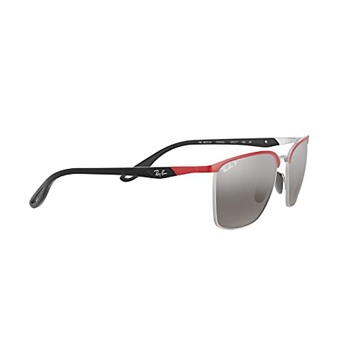 Ray-Ban RB3673M Scuderia Collection Square Sunglasses, Red Ferrari On Silver/Chromance Grey Mirrored Grey Gradient Polarized, 56 mm