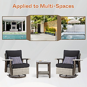 Gardenbee Patio Chair - Outdoor 360 Degree Swivel Rocker Chair with Durable Fabric Cushion and Ergonomic Structure, Upgraded Patio Wicker Chair, Black(Grey/Black)