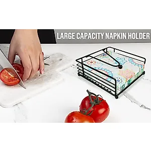 Fengzhe Napkin Holder for Table, Suitable for Kitchen, Restaurant, and Outdoor Use, Paper Cocktail Napkin Holder that Matches Various Dining Room Decor Styles, Black (7'' x 7''x 2.75'', Matte Black)