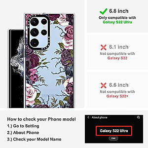 MOSNOVO for Galaxy S22 Ultra Case,Samsung S22 Ultra 5G Case, Black Purple Flower Garden Floral Clear Design Shock Absorption Bumper Soft TPU Women Girl Cover Case for Samsung Galaxy S22 Ultra
