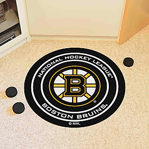 FANMATS 10495 Boston Bruins Hockey Puck Shaped Rug - 27in. Diameter, Hockey Puck Design, Sports Fan Accent Rug