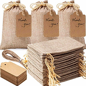 Homum Premium Burlap Gift Bags with Drawstring and Gift Tags & String, Reusable Gift Bags, Burlap Bags, Linen Sacks Bag for Wedding Favors Party Jewelry Pouches, Christmas, Coffee, DIY Craft Bags