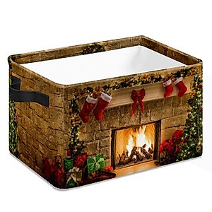 Christmas Pattern Storage Basket Large Foldable Storage Bin Cube Collapsible Organizer for Pantry Bedroom Decor