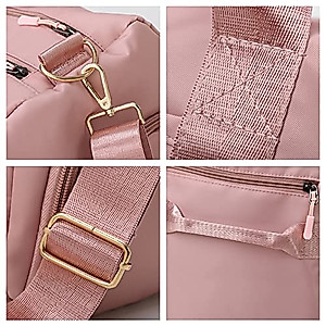 Suruid Sports Gym Bag Travel Duffel Bag for Women and Men Waterproof Weekender Overnight Tote Carry On Bag with Shoes Compartment & Wet Pocket Lightweight Adjustable Strap - Pink