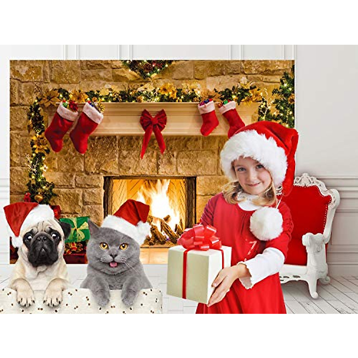 SJOLOON 8x6ft Christmas Photography Backdrops Child Christmas Fireplace Decoration Background for Photo Studio (11209)