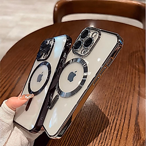 ZIYE Magnetic Case for iPhone 13 Pro Max Case [Compatible with MagSafe] Camera Lens Protector Plating Luxury Cover for Women Men Clear Soft TPU Shockproof Protective Phone Case - Silver