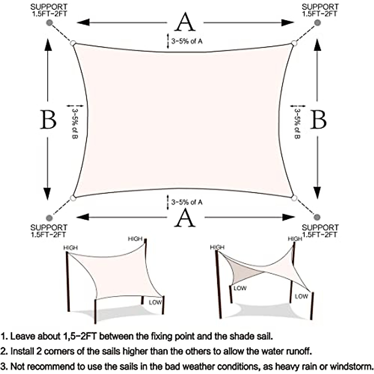 Dafoecheer Sun Shade Sail 12' x 16'Rectangle UV Block Canopy for Patio Garden Backyard Lawn and Outdoor Activities, Cream