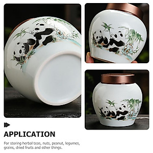 GANAZONO Ceramic Food Storage Jar Chinese Panda Cookie Jar Round Kitchen Canister Tea with Airtight Lid for Loose Tea Coffee Bean Flour Spices Biscuits Snacks Sugar Nuts 220ml